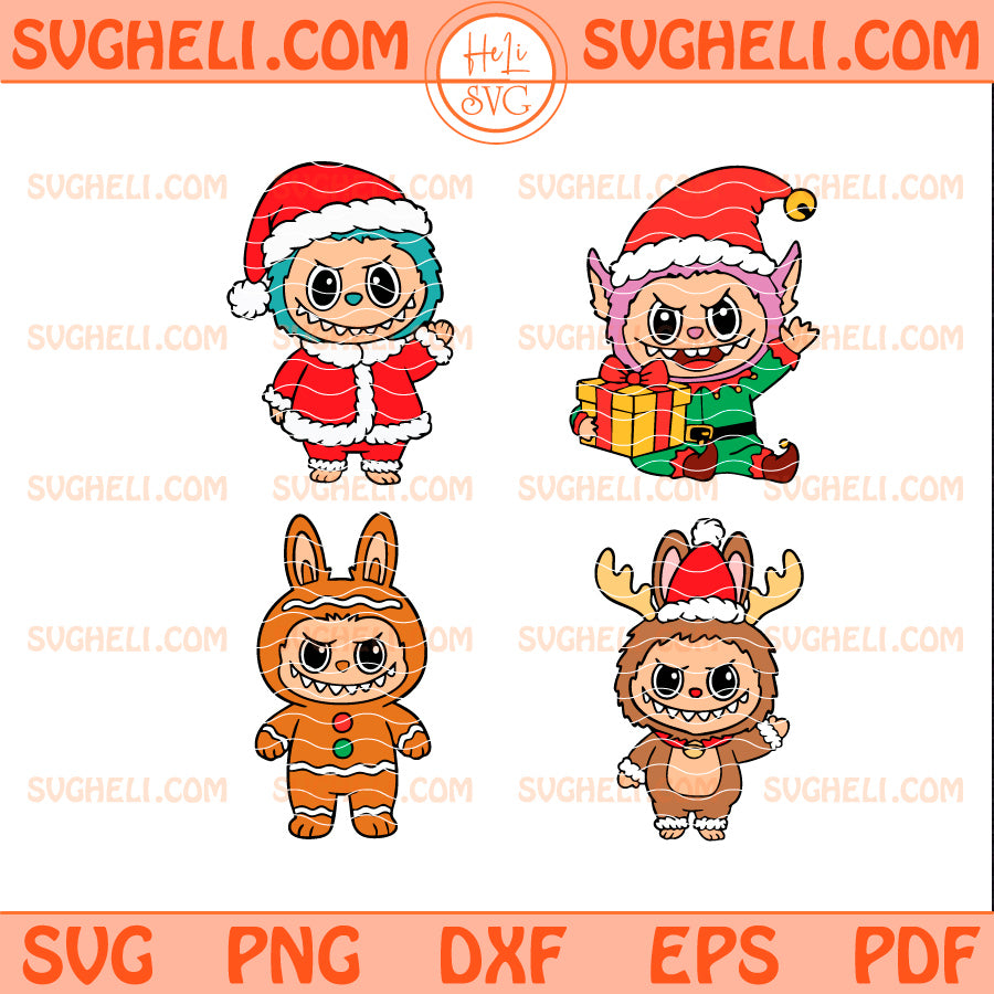 Christmas Labubu Svg Bundle, Cute Kawaii Christmas Design