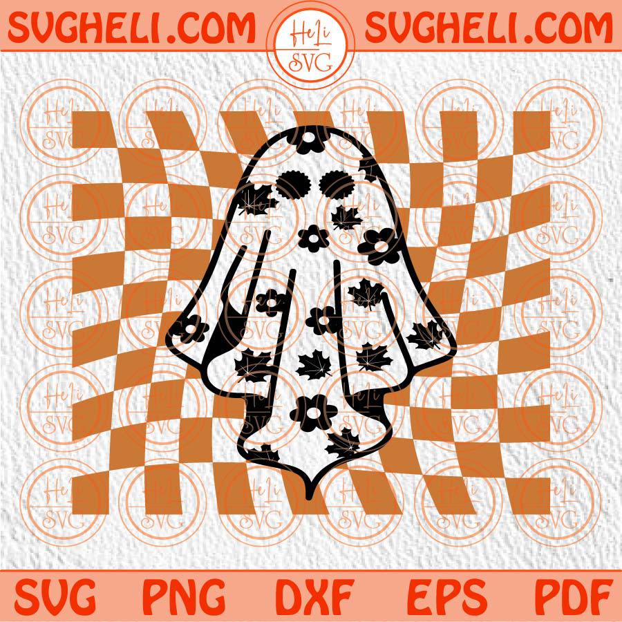 Daisy Ghost Svg Checkered Floral Ghost Svg Groovy Halloween Svg