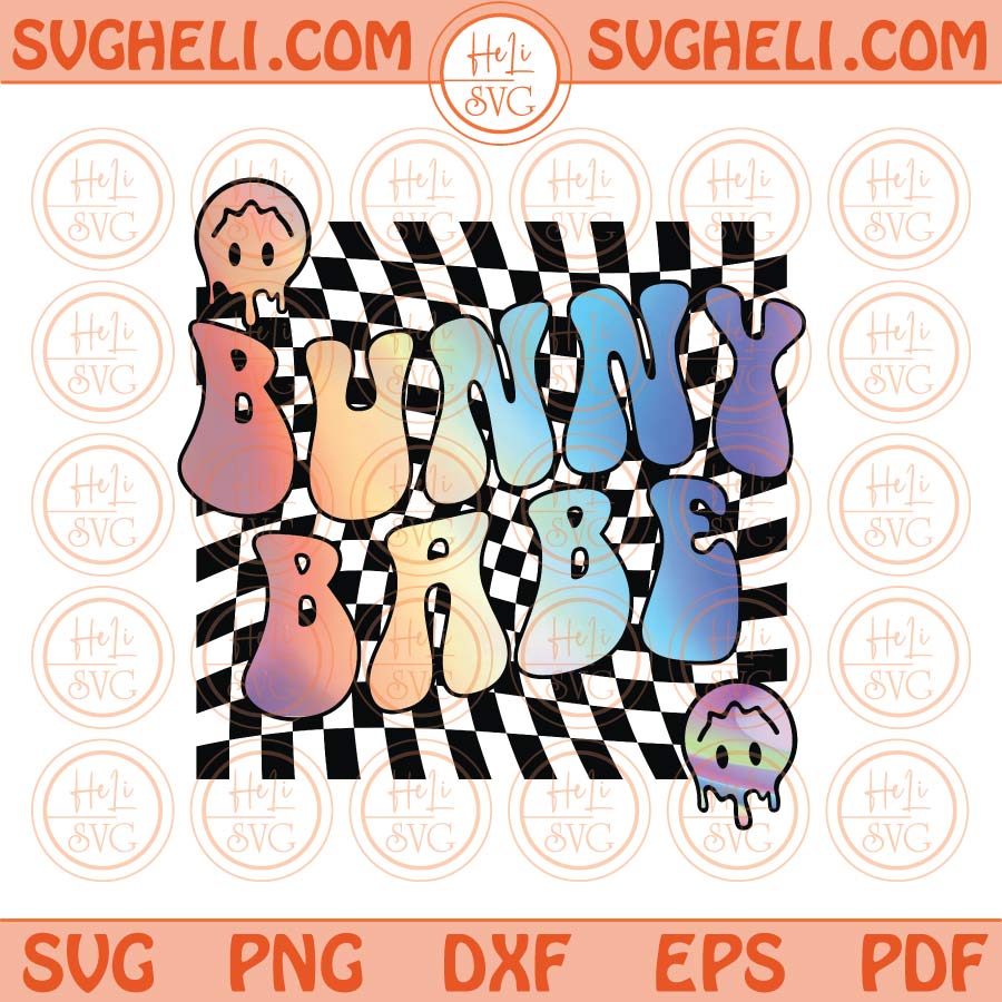 Easter Png Retro Bunny Babe Png Sublimation Smiley Hoppy Png Trendy