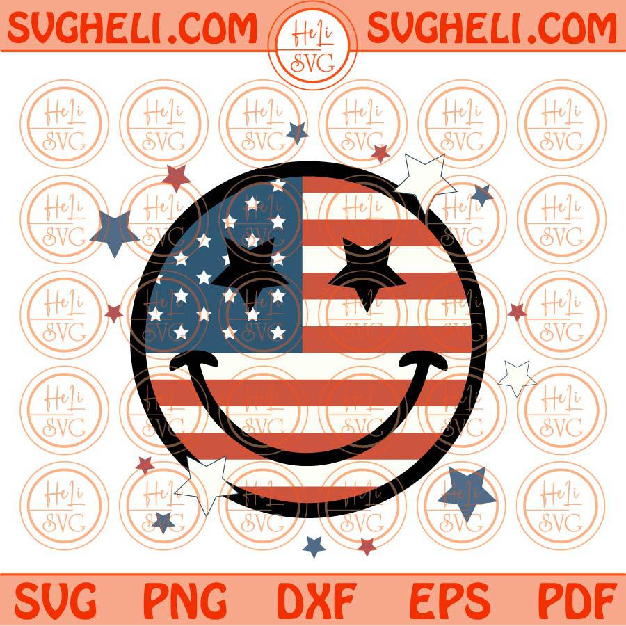 America Smiley Svg USA Flag Smile Face Svg Happy Face 4th of July Svg