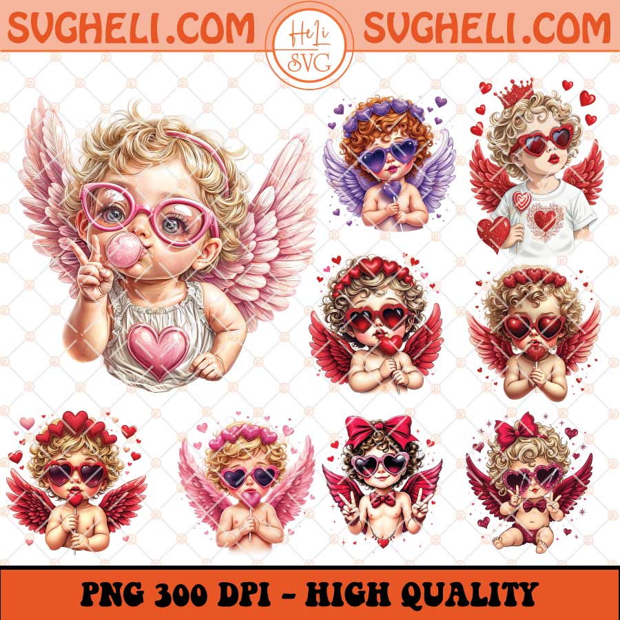 Cupid Blowing Bubble Png Bundle Retro Cupid Valentine Png