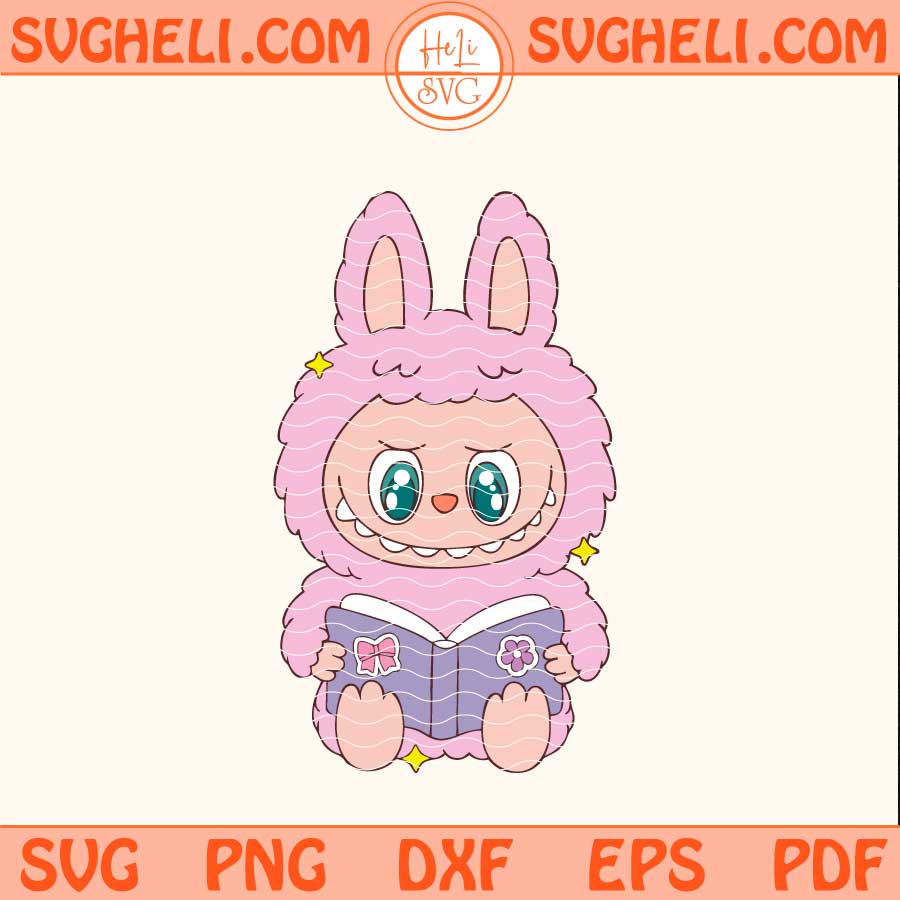 Cute Labubu Is Reading A Book Svg Labubu Reading Svg