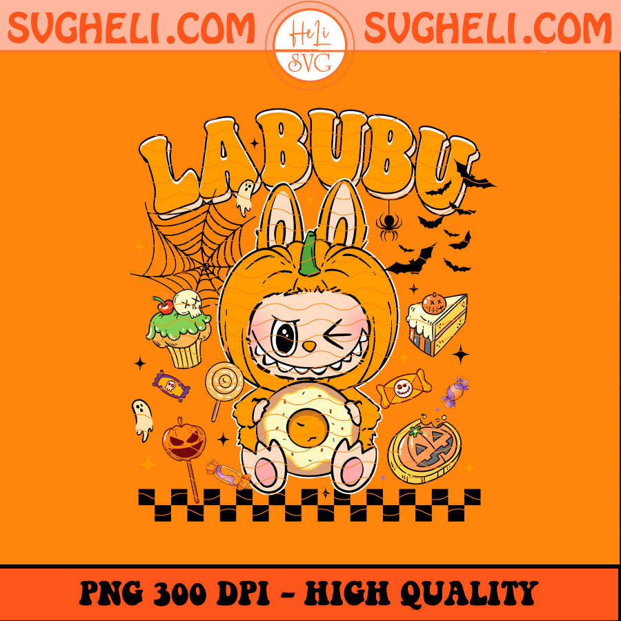 Cute Labubu Pumpkin Vibes Png, Pumpkin Labubu Halloween Png
