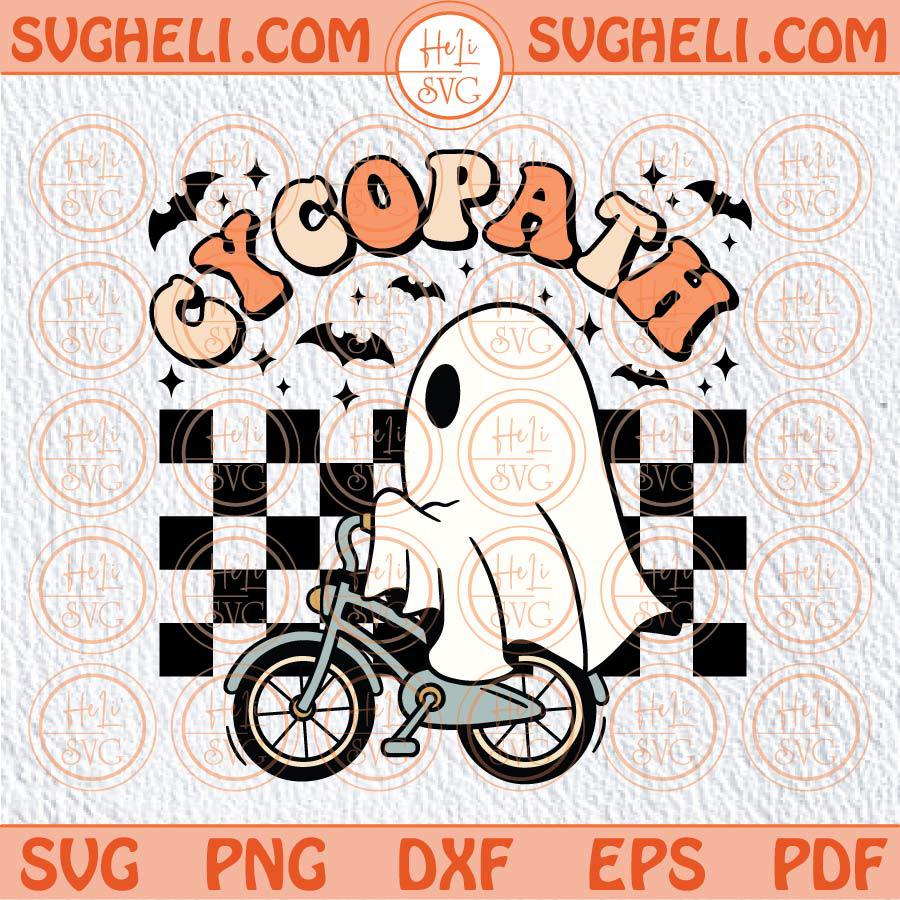 Cycopath Svg Cool Ghost on a Bicycle Svg Retro Halloween Svg Png