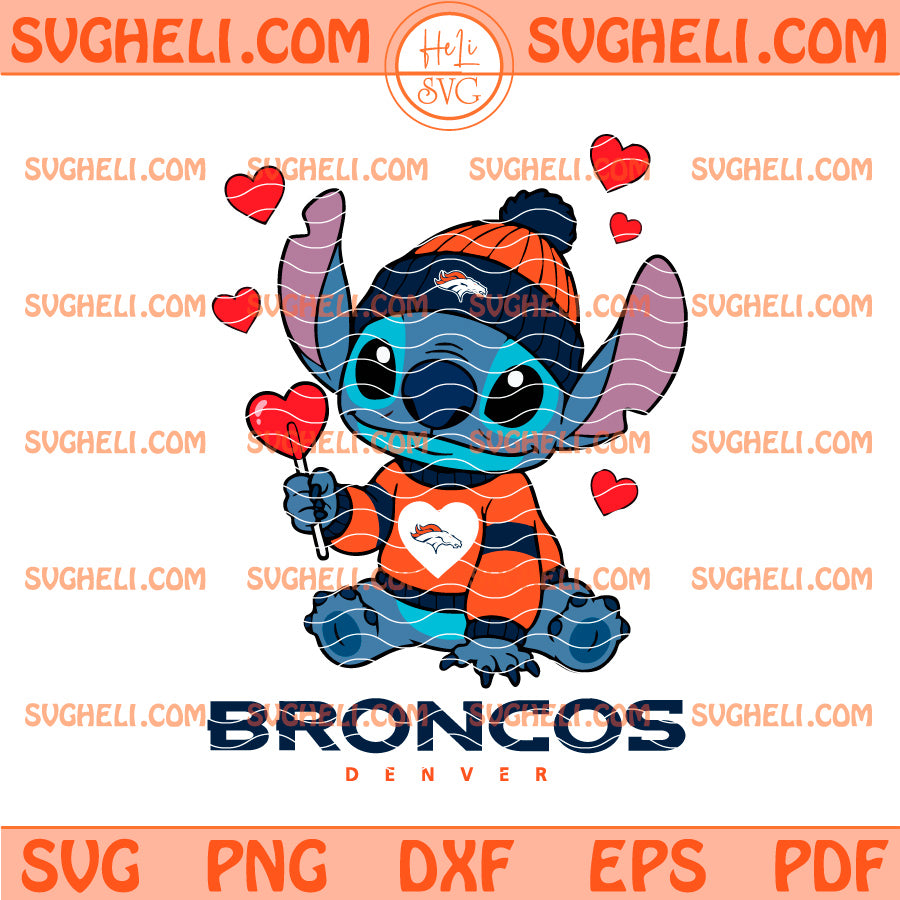 Denver Broncos Stitch Valentine Football Svg, Broncos Svg