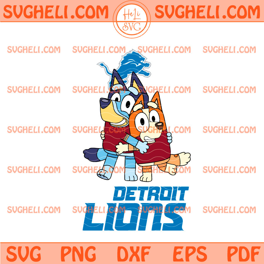Detroit Lions Bluey & Bingo Football Svg, Bluey NFL Svg