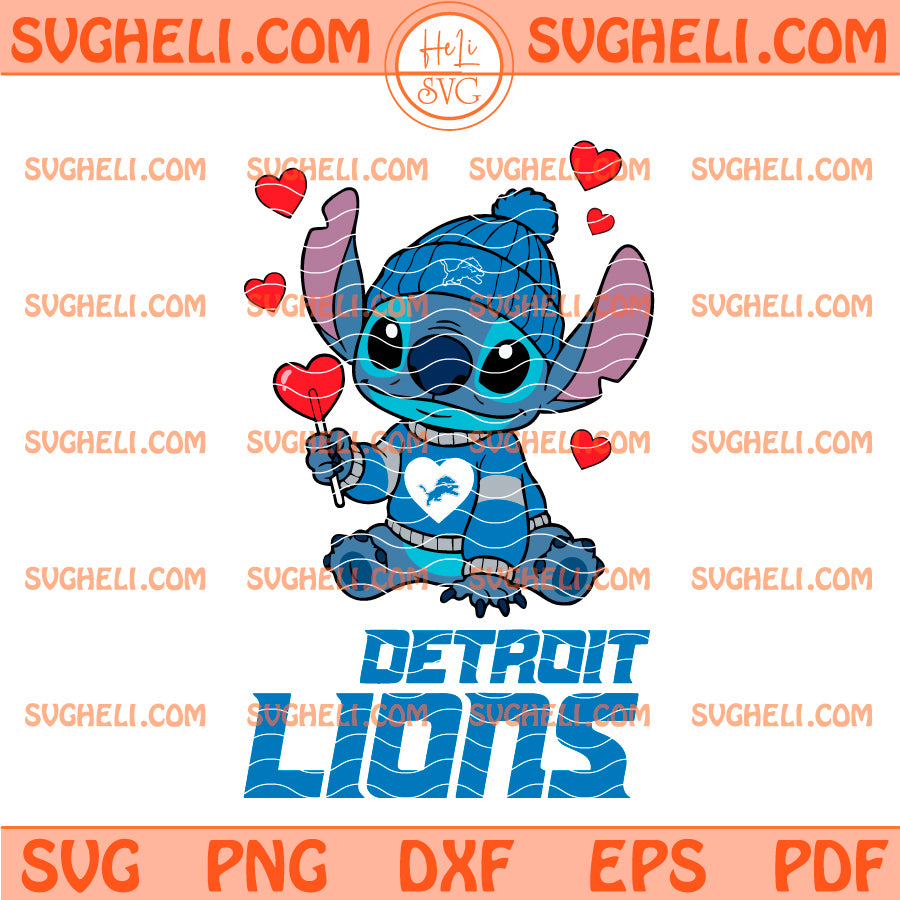 Detroit Lions Stitch Valentine Football Svg, Detroit Svg