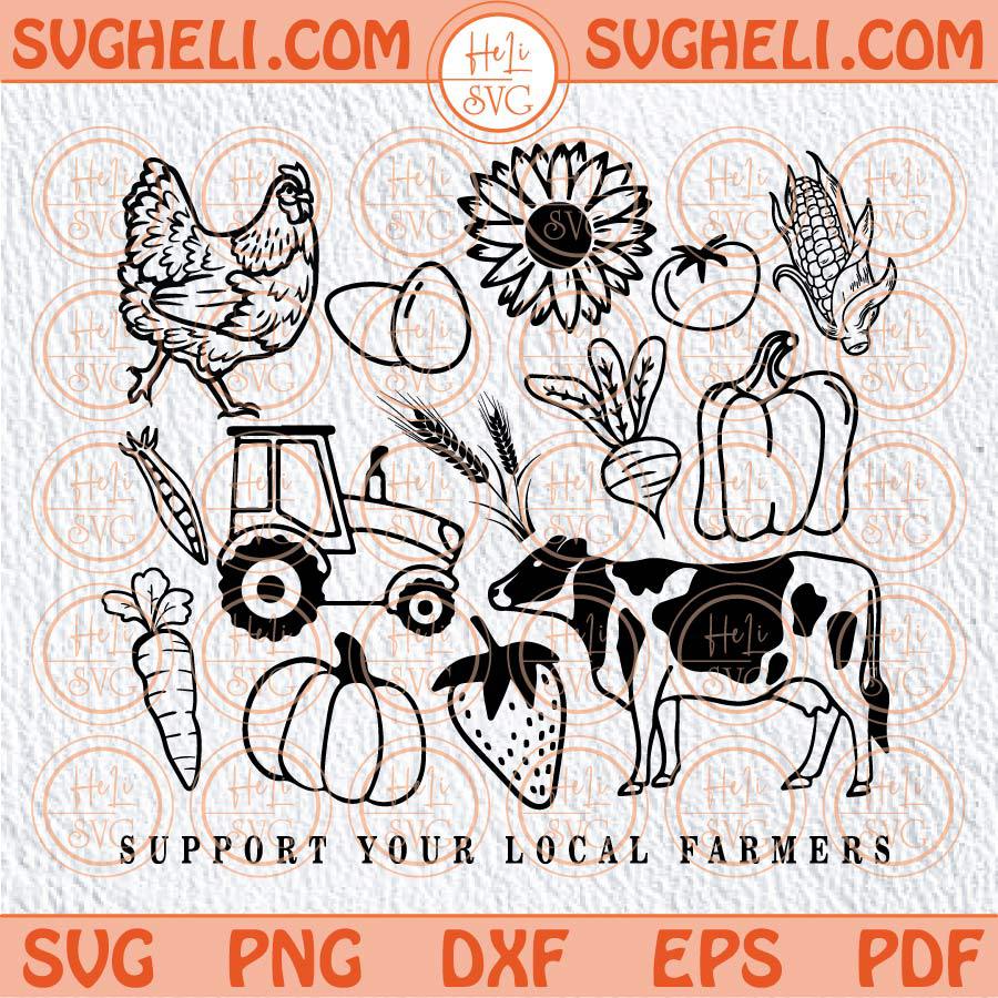 Farm Animal Vegetable Doodles Svg Support Your Local Farmers Svg