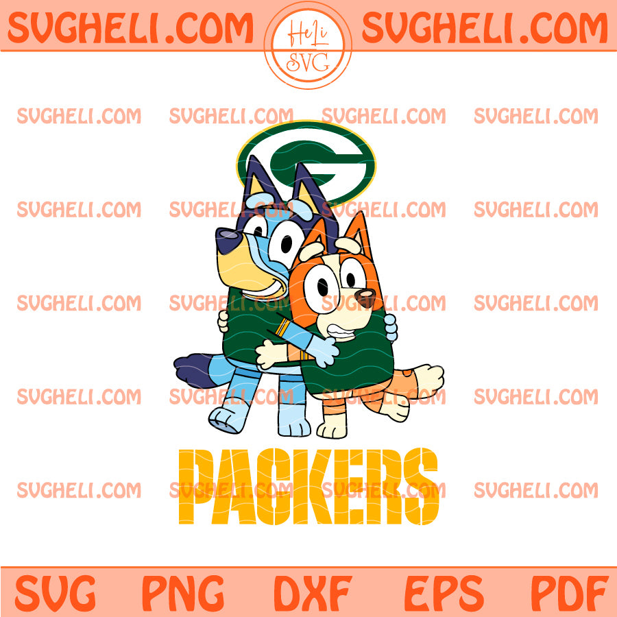 Green Bay Packers Bluey & Bingo Football Svg, Bluey NFL Svg
