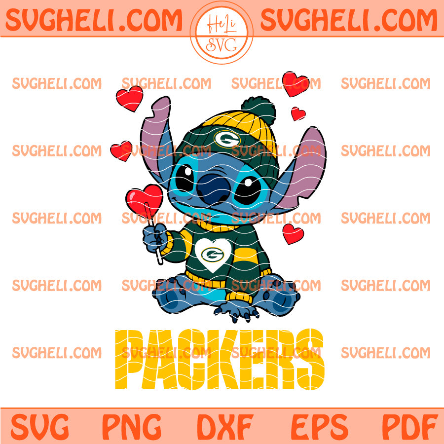 Green Bay Packers Stitch Valentine Football Svg