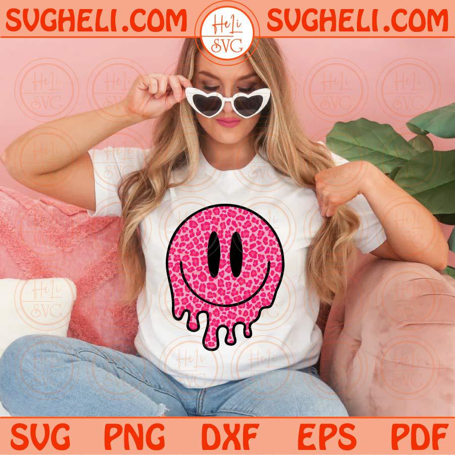 Groovy Leopard Smiley Face Svg Preppy Smiley Face Melting Svg Png