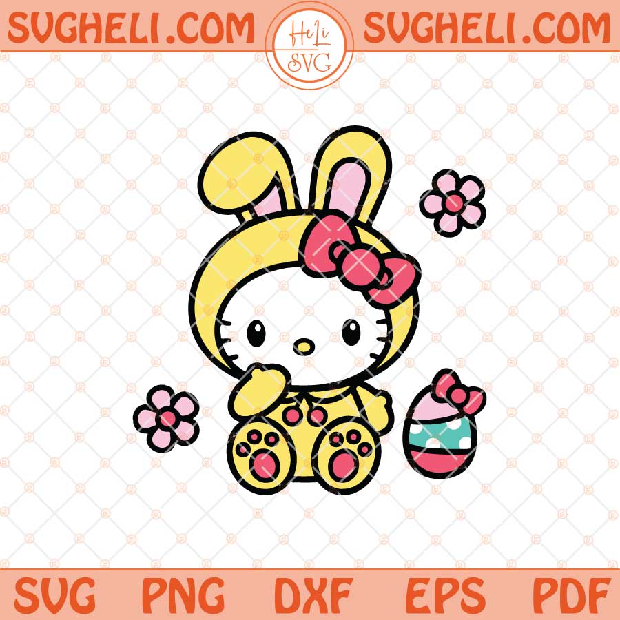Hello Kitty Easter Bunny Eggs Svg Pink Kitty Easter Svg