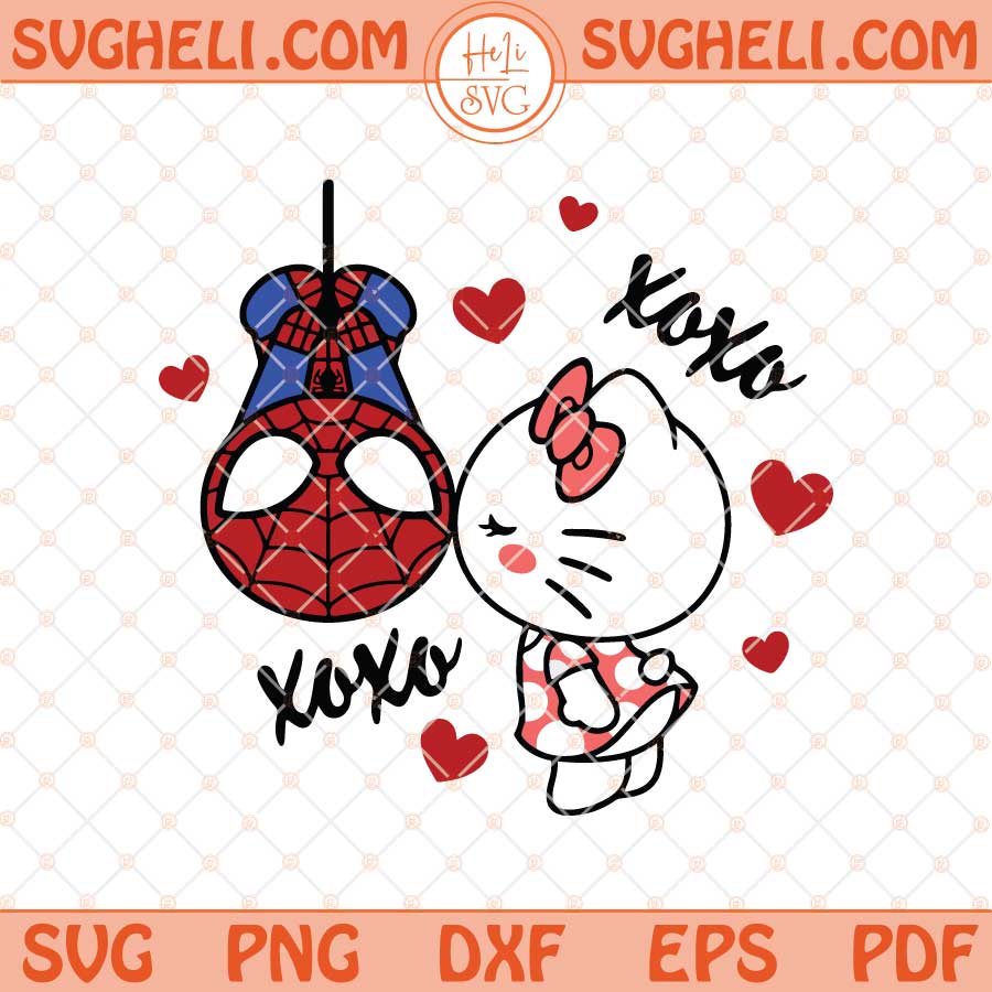 Hello Kitty Kissing Spiderman Svg Kitty Love Spiderman Svg