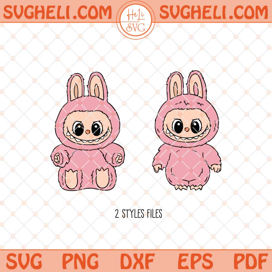 Labubu Sitting and Standing Character Svg Pink Labubu Svg
