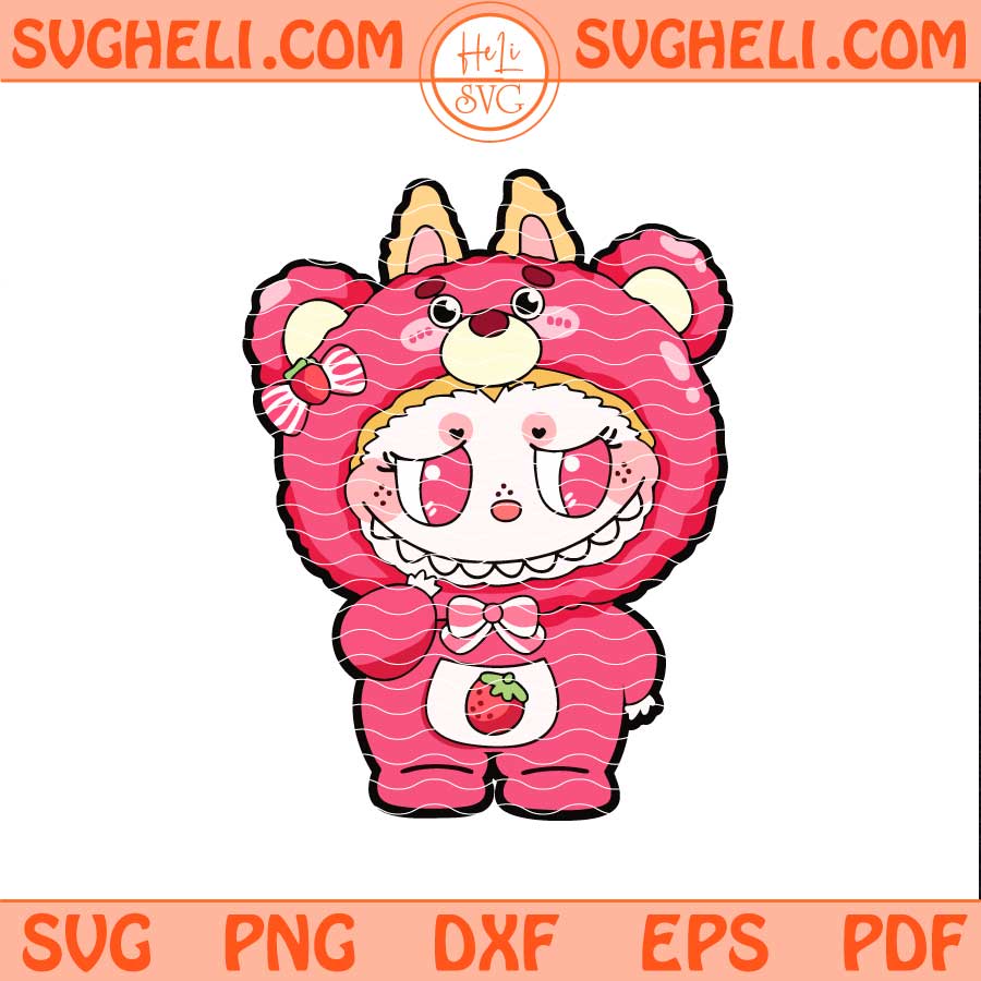 Labubu Strawberry Svg Kawaii Cartoon Svg Pink Labubu Svg