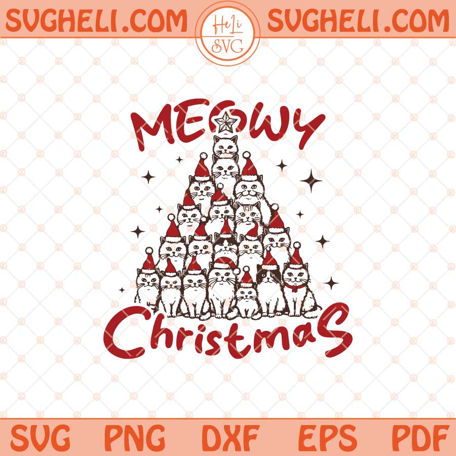 Meowy Christmas Cat Svg Retro Holiday Cat Christmas Tree Svg
