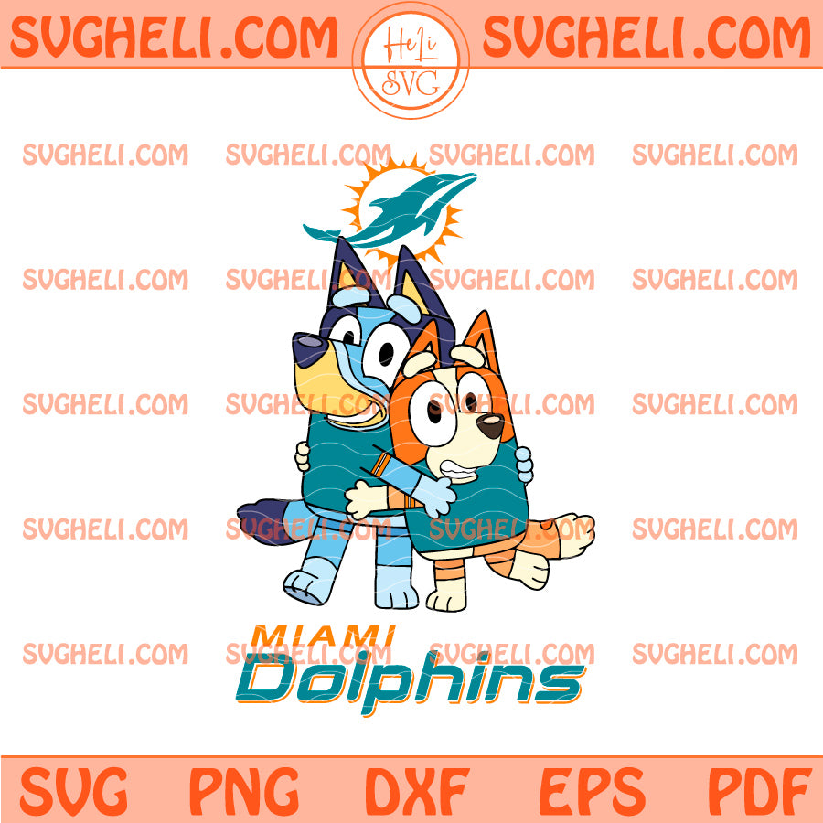 Miami Dolphins Bluey & Bingo Football Svg, Bluey NFL Svg