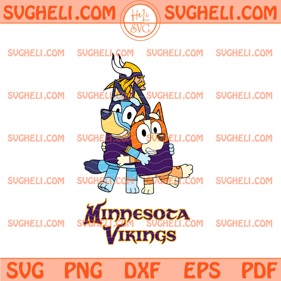 Minnesota Vikings Bluey & Bingo Football Svg, Bluey NFL Svg