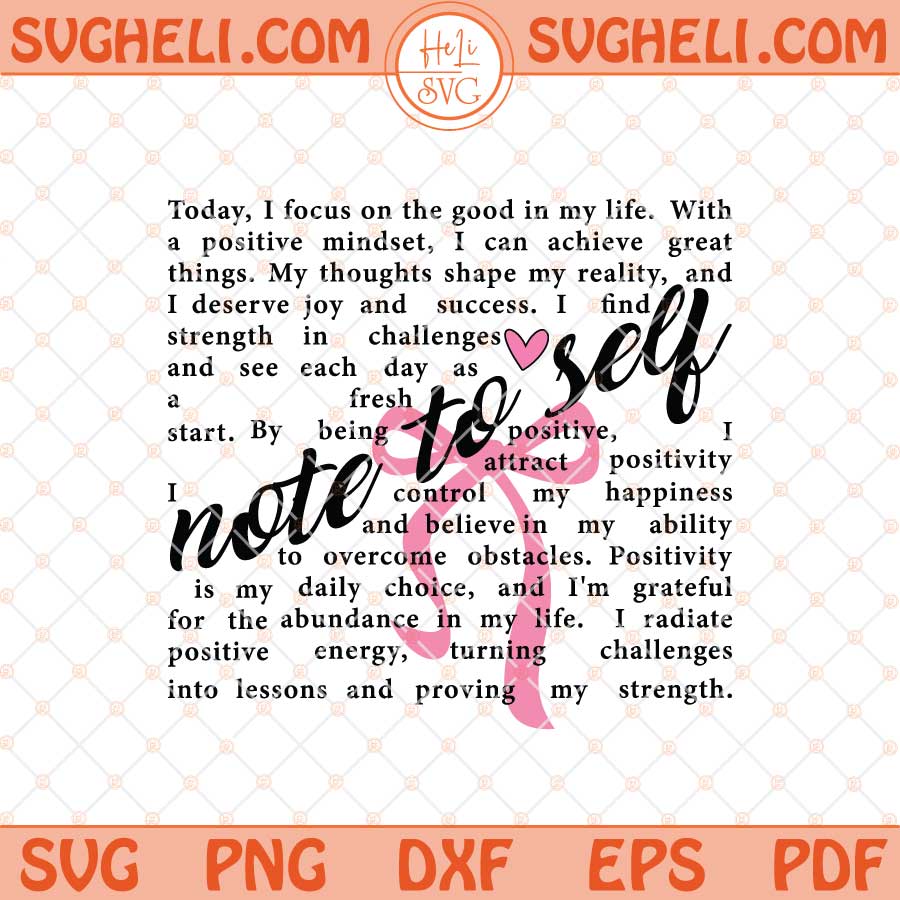 Note To Self Words Svg Self Love Coquette Bow Svg