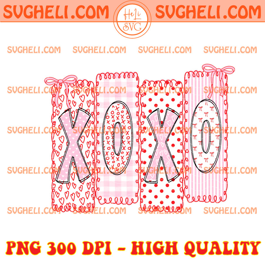 Preppy XOXO Valentine Png, Pink Red Heart Coquette Png