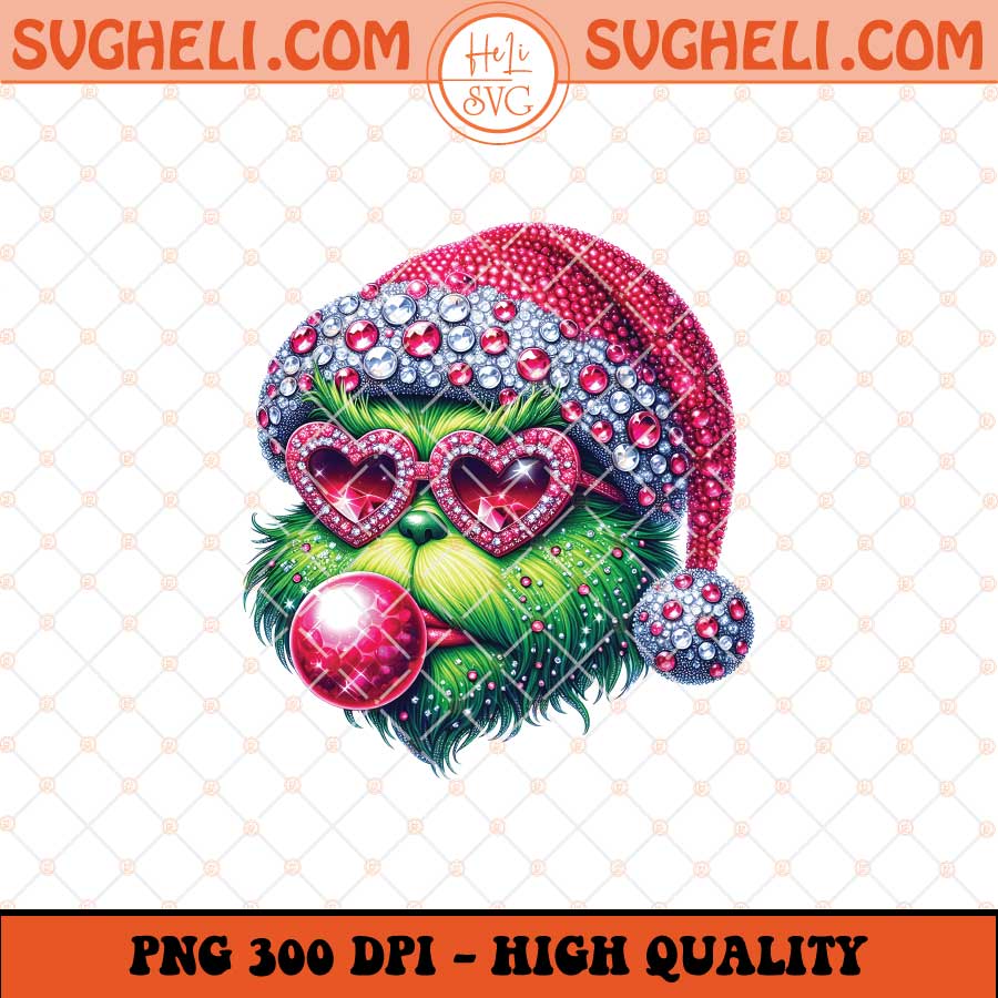 Rhinestone Christmas Green Blowing Up Bubble Png Grinch Png