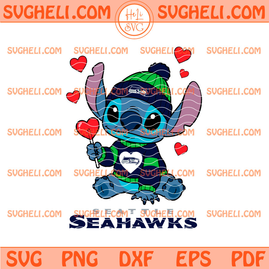 Seattle Seahawks Stitch Valentine Football Svg, Seahawks Svg