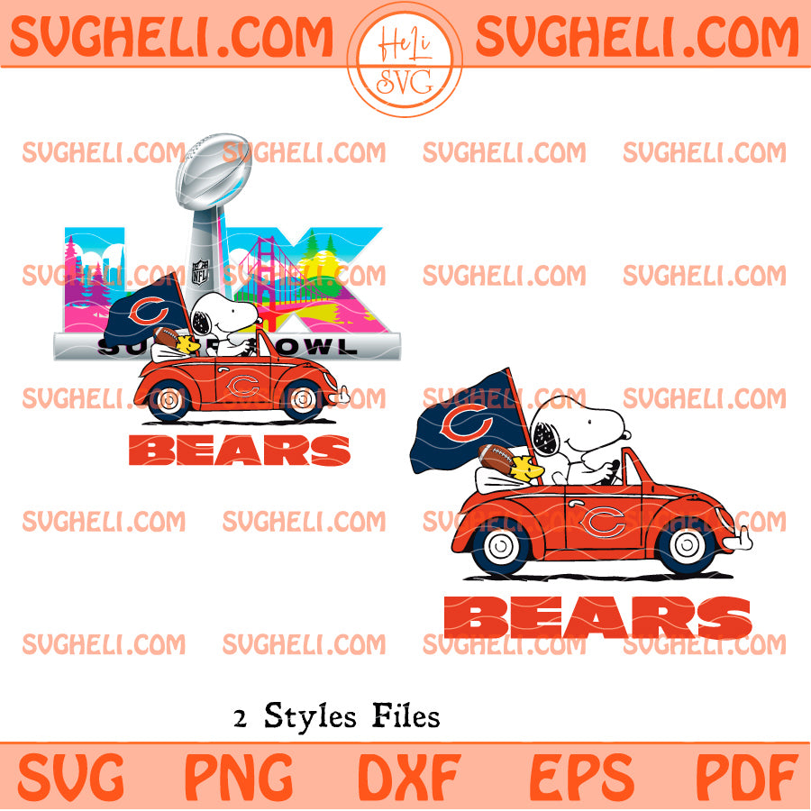 Snoopy Super Bowl Driving Car Chicago Bears Svg