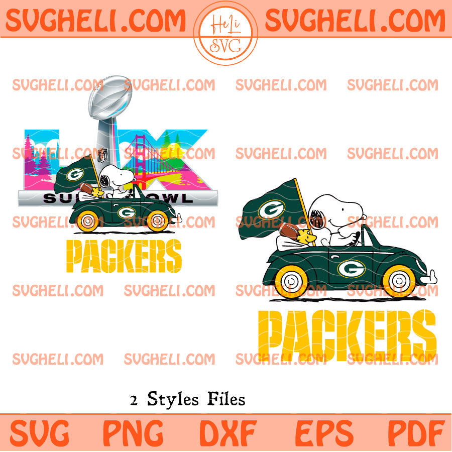 Snoopy Super Bowl Driving Car Green Bay Packers Svg