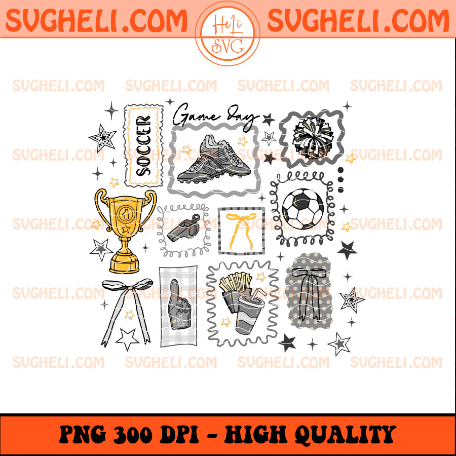 Soccer Doodles Png, Preppy Soccer Coquette Png