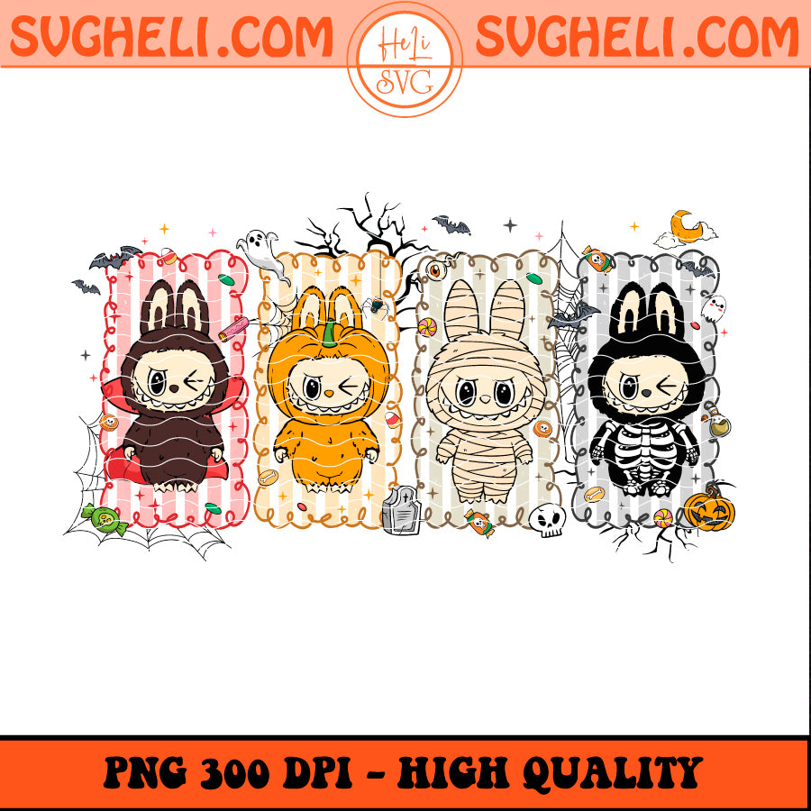 Squad Horror Halloween Labubu Png, Cute Labubu Halloween Png