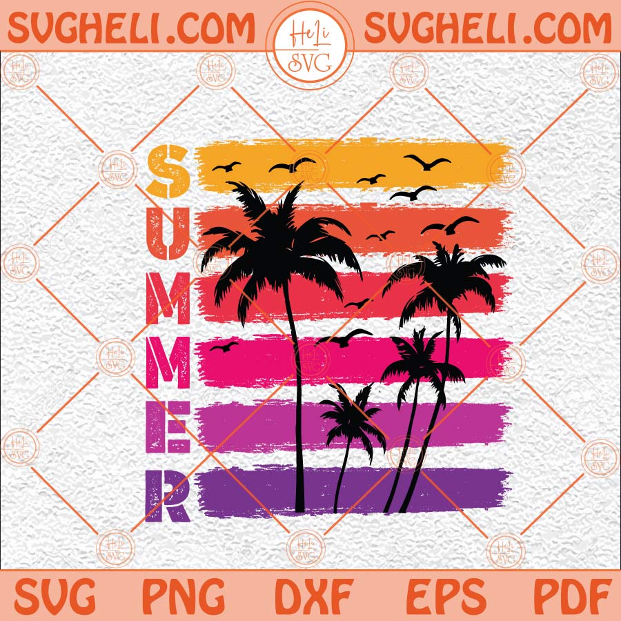 Summer Svg Palm Trees And Sunset Svg Summer Beach Svg