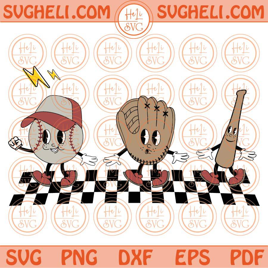 Baseball Retro Characters Svg Groovy Baseball Cartoon Png Sublimation