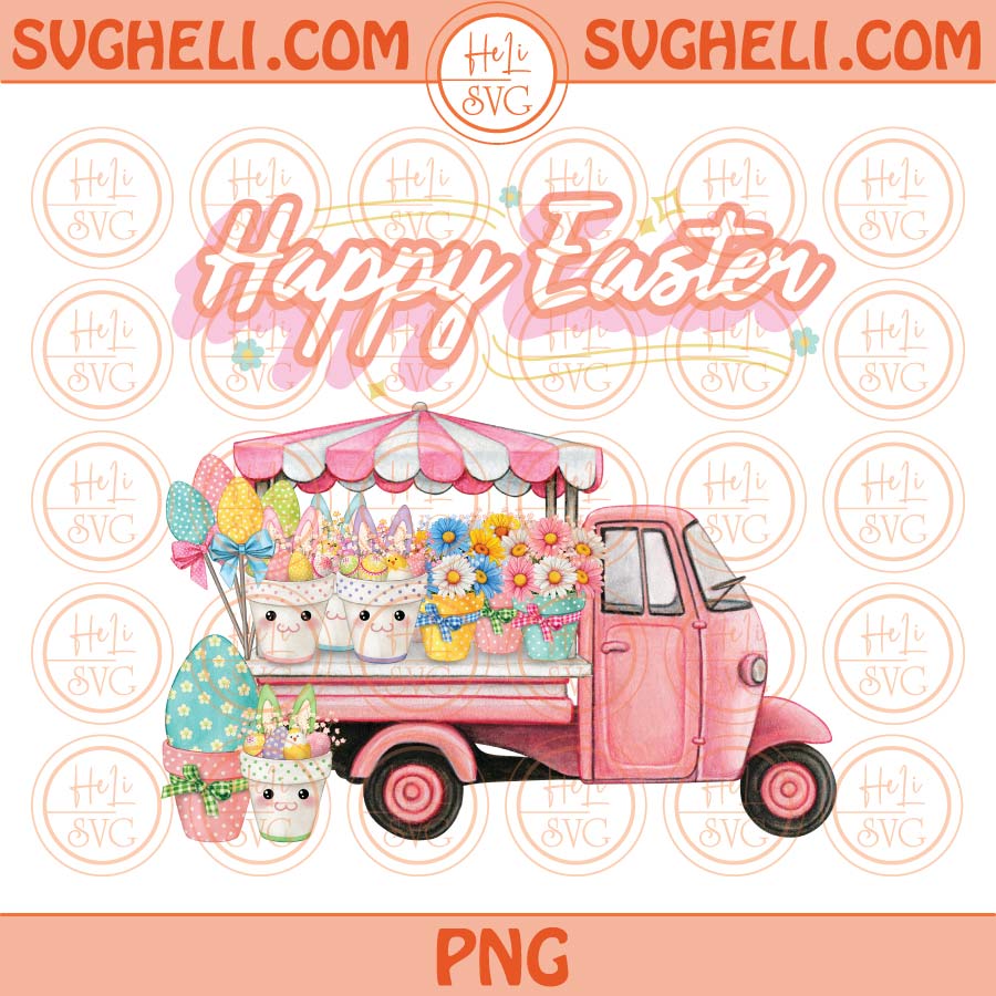 Happy Easter Car Png Sublimation Easter Truck Selling Flowers Png