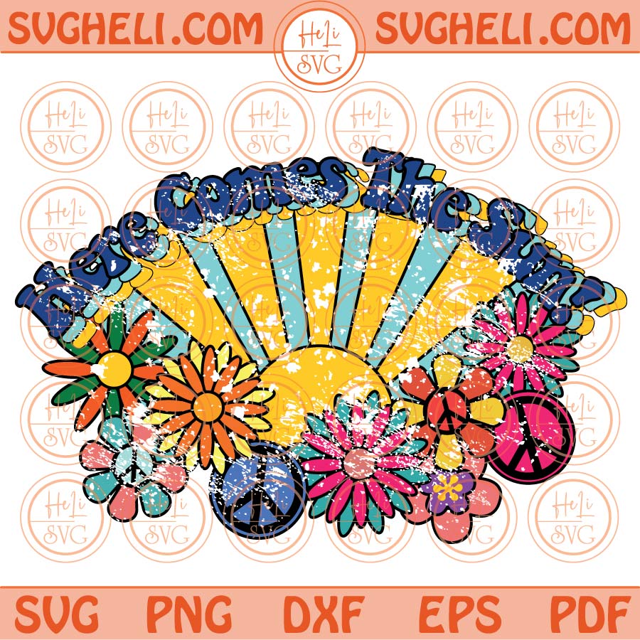 Here Comes The Sun Svg Retro Daisy Flowers Peace Groovy Svg Png