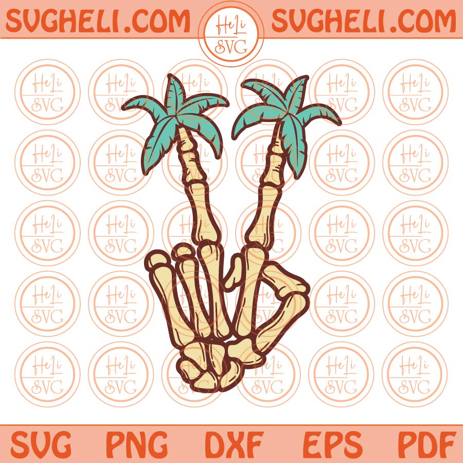 Summer Skeleton Palm Trees Svg Peace Beach Vibes Hippie Svg Png